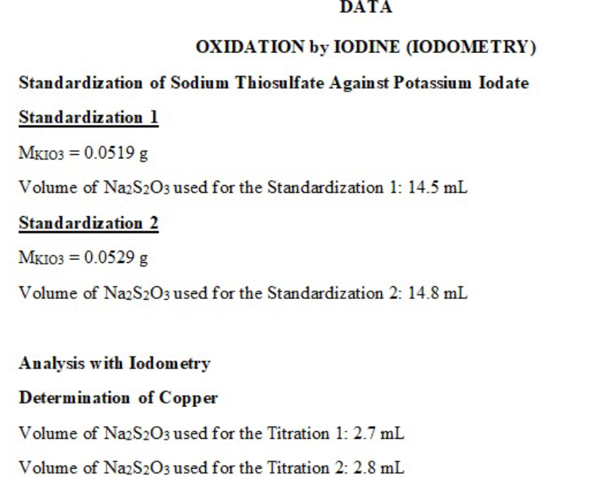 Solved OXIDATION by IODINE (IODOMETRY) Standardization of | Chegg.com