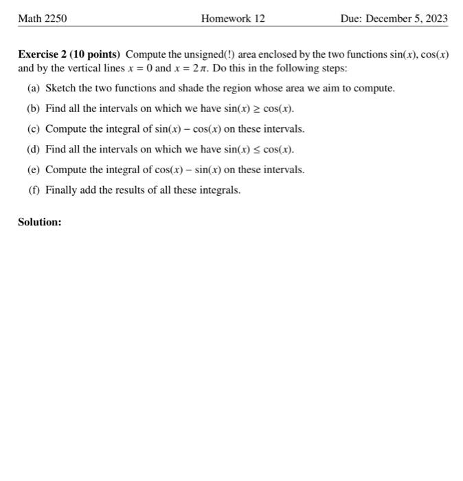 Solved Exercise 2 (10 points) Compute the unsigned(!) area | Chegg.com