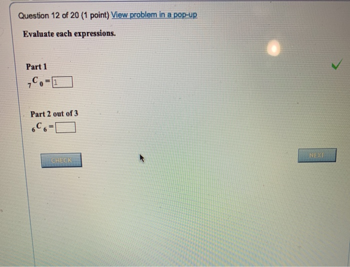 Solved Question 12 of 20 (1 point) View problem in a pop-up | Chegg.com