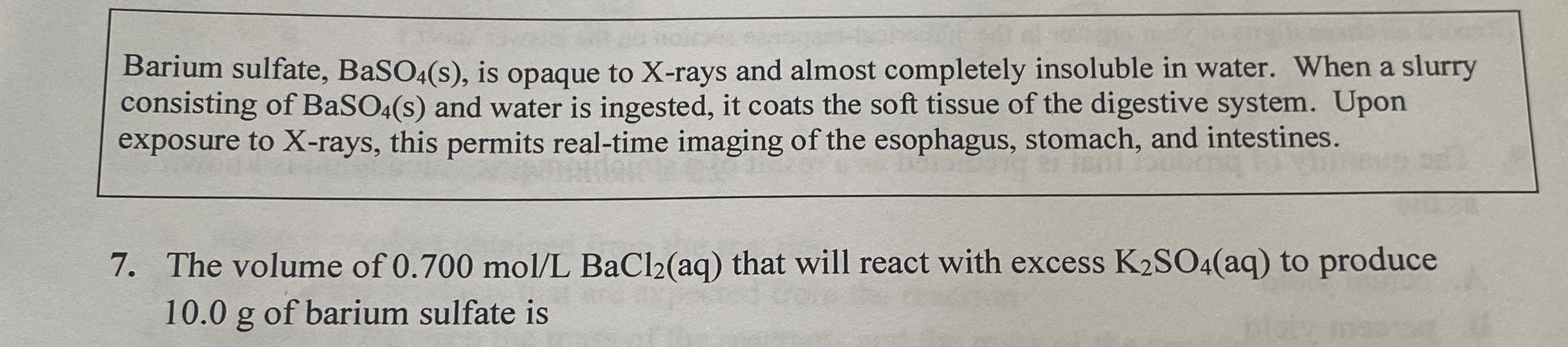 Solved Barium sulfate, BaSO4(s), ﻿is opaque to x-rays and | Chegg.com