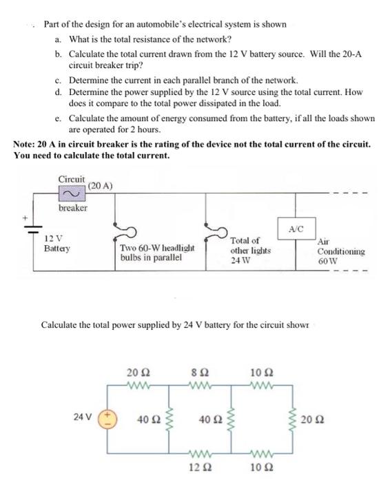 Solved Part of the design for an automobile's electrical | Chegg.com