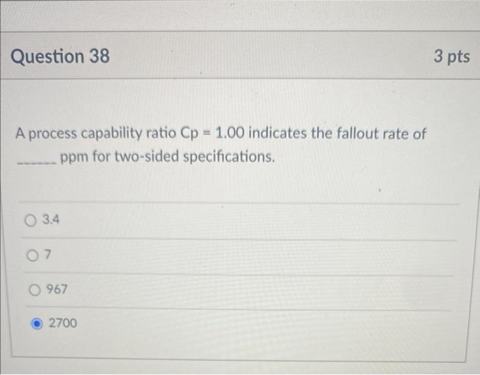 Solved A process capability ratio Cp=1.00 indicates the | Chegg.com