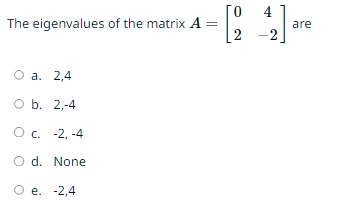 Solved The eigenvalues of the matrix A=[042-2] | Chegg.com