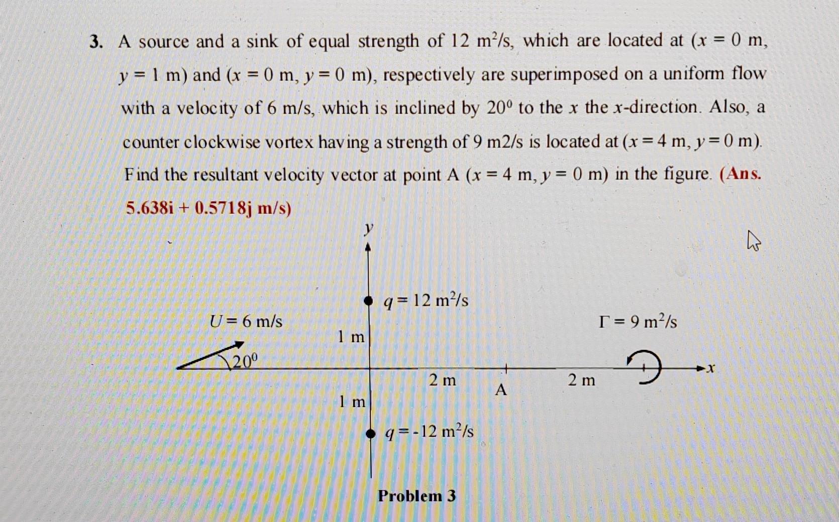 Solved 3. A source and a sink of equal strength of 12 m2/s, | Chegg.com