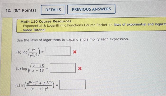 Solved Math 110 Course Resources - Exponential \& | Chegg.com