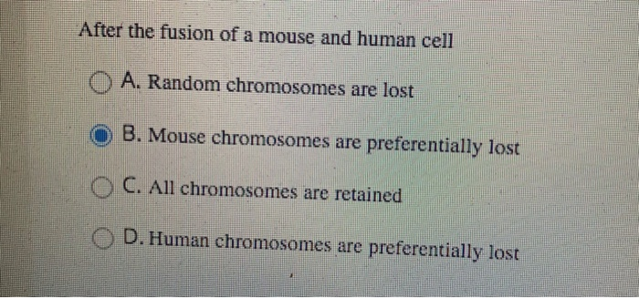 Solved After the fusion of a mouse and human cell A. Random | Chegg.com