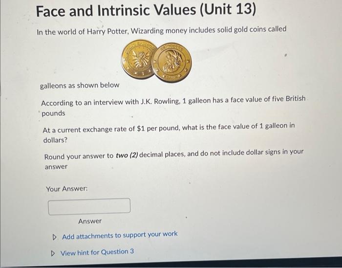 Solved Face and Intrinsic Values (Unit 13) In the world of | Chegg.com
