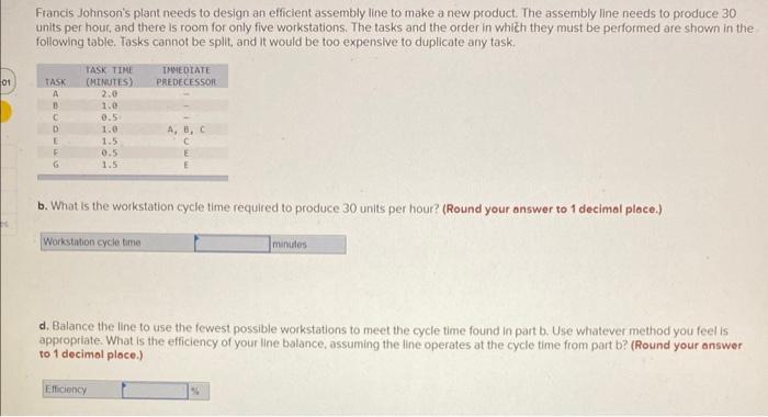 Solved Francis Johnson's plant needs to design an efficient | Chegg.com