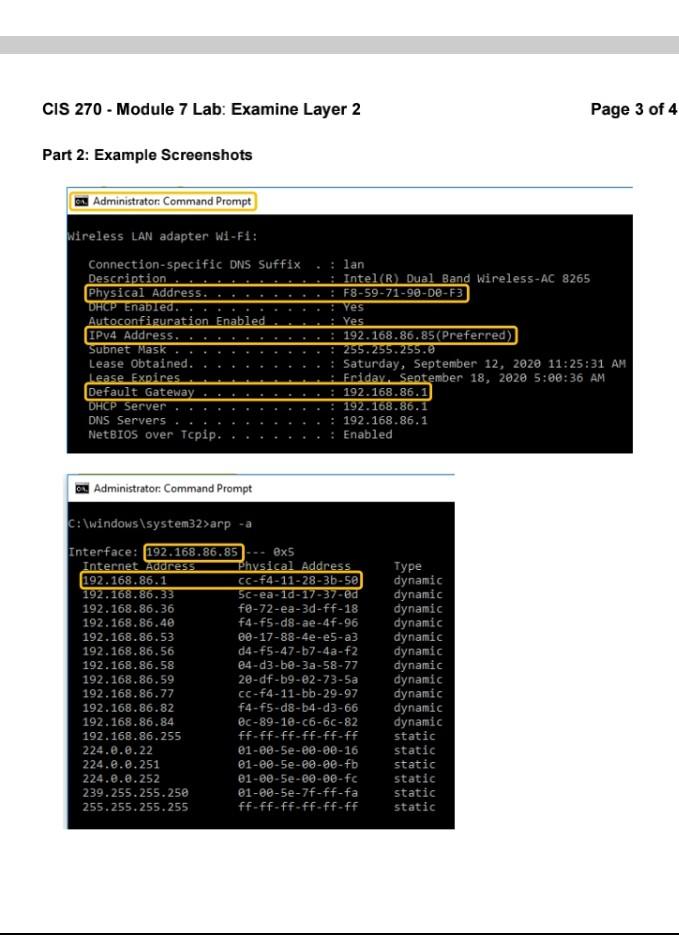 Solved CIS 270 - Module 7 Lab: Examine Layer 2 Page 1 of 4 | Chegg.com