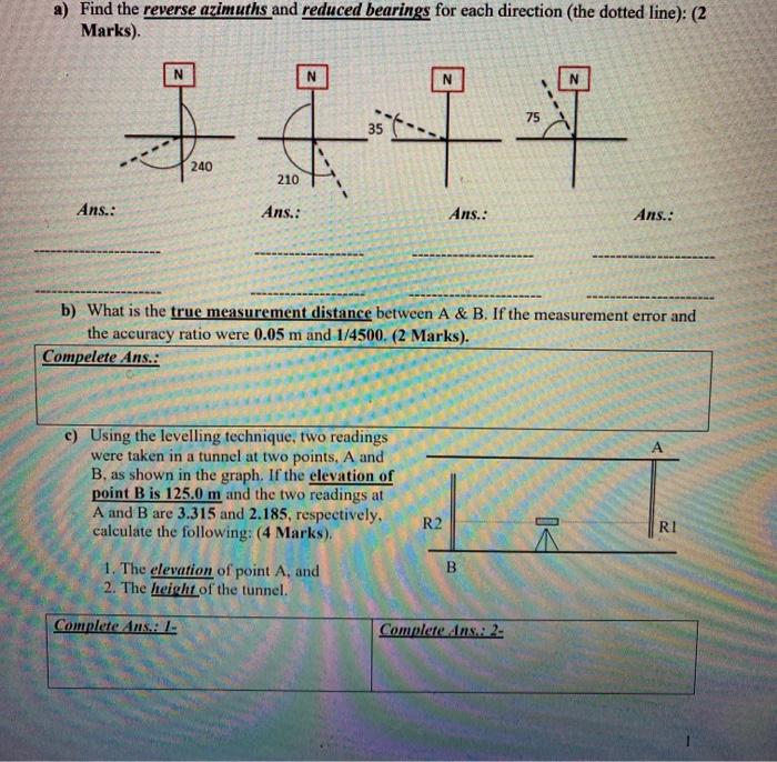 Solved a) Find the reverse azimuths and reduced bearings for | Chegg.com
