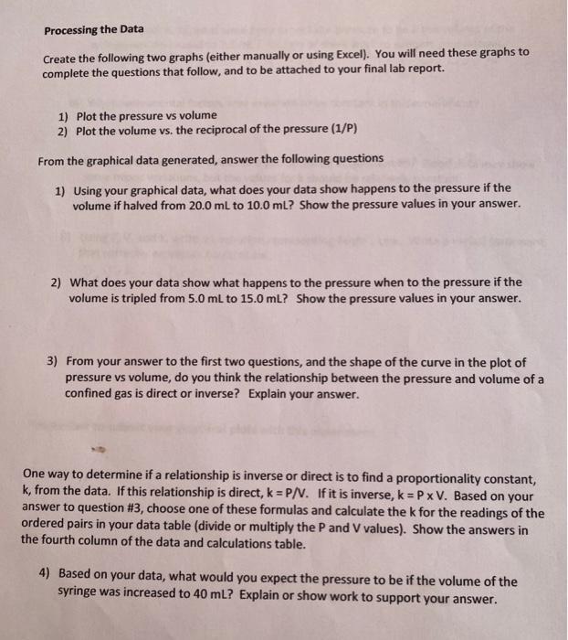 Solved DATA AND CALCULATIONS TABLE Volume from Syringe | Chegg.com
