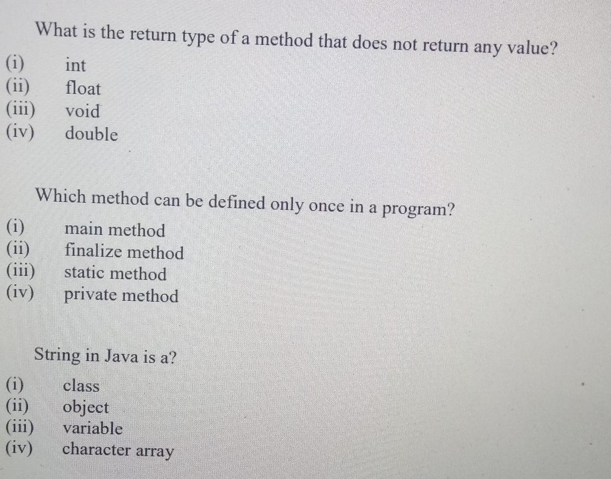 Solved What is the return type of a method that does not | Chegg.com