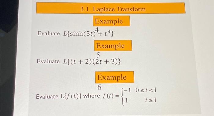 Solved 3.1. Laplace Transform Example 4 Evaluate L{sinh | Chegg.com
