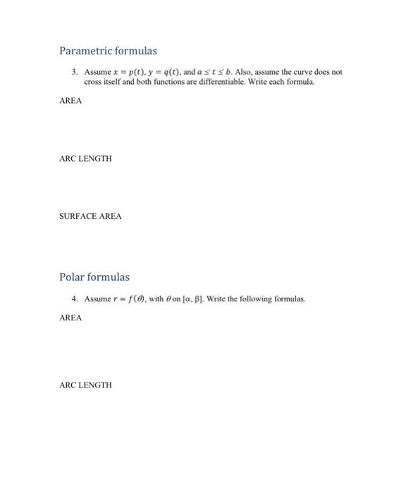 Solved Parametric formulas 3. Assume x=p(t),y=q(t), and | Chegg.com