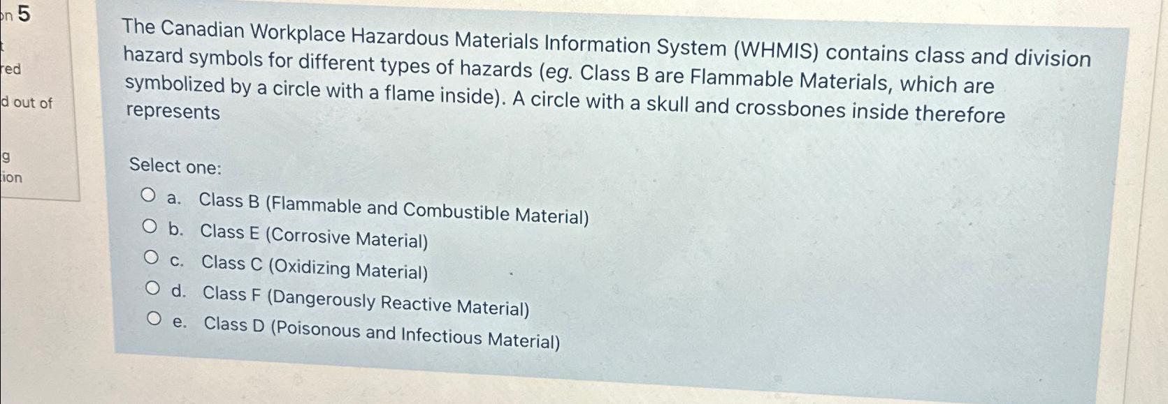 Solved The Canadian Workplace Hazardous Materials | Chegg.com