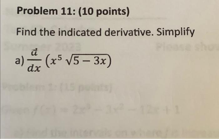 Solved Problem 11: (10 points) Find the indicated | Chegg.com