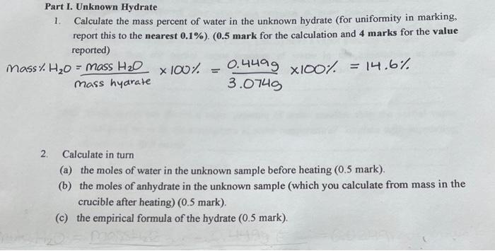 Solved OBSERVATIONS SHEET - EXPERIMENT D HYDRATES Part I. | Chegg.com