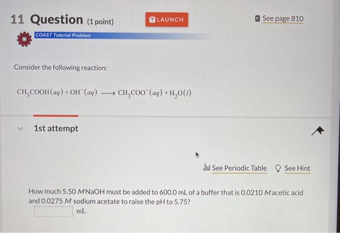 Solved 11 Question (1 point) LAUNCH e See page 810 COAST | Chegg.com