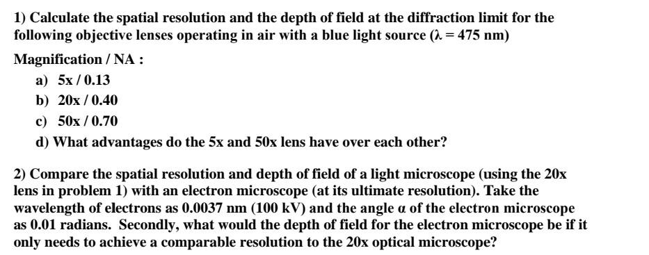 Solved 1) Calculate the spatial resolution and the depth of | Chegg.com Solved 1) Calculate the spatial resolution and the depth of | Chegg.com