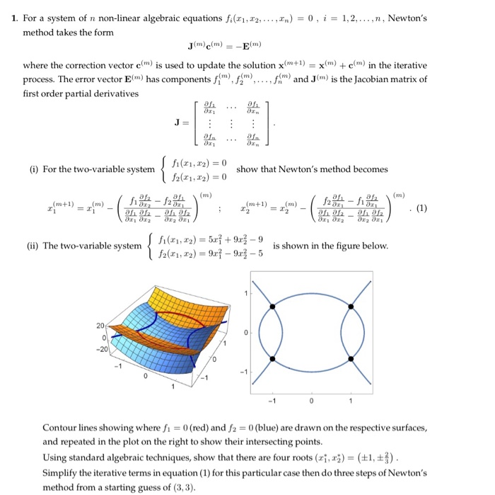 Solved 1 For A System Of N Non Linear Algebraic Equations 