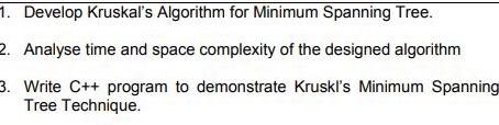 Solved 1. Develop Kruskal's Algorithm for Minimum Spanning | Chegg.com