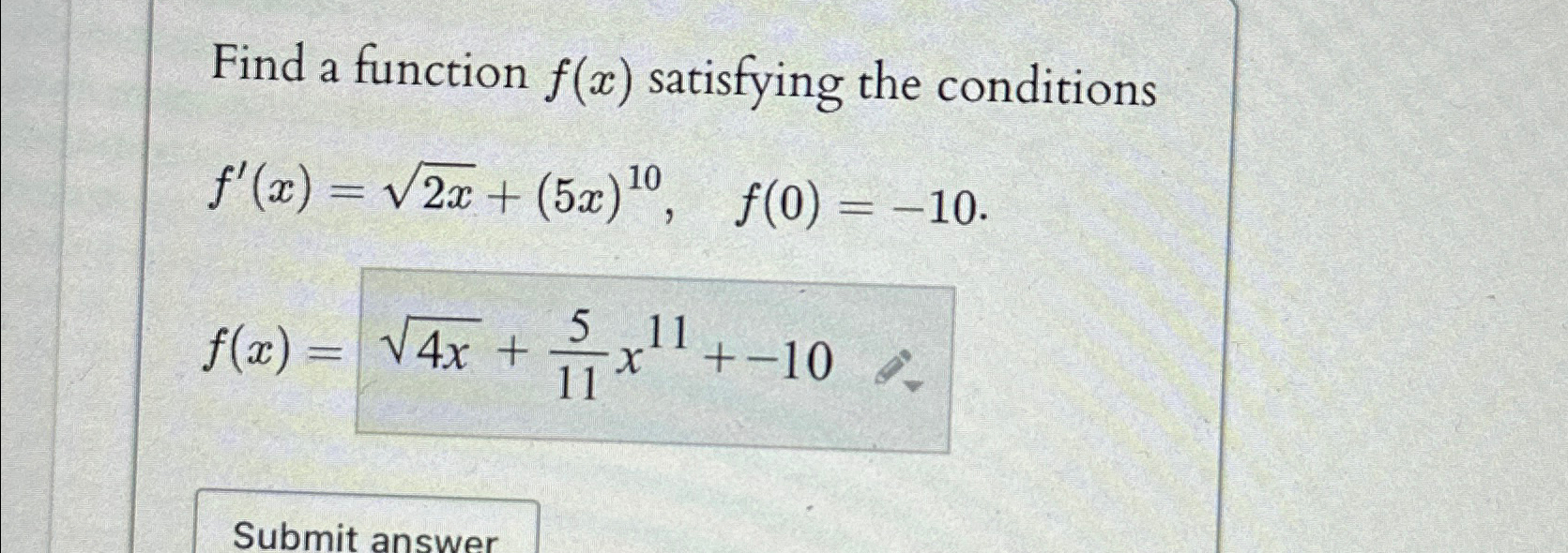 Solved Find a function f(x) ﻿satisfying the | Chegg.com