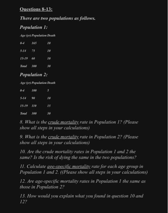Solved Questions 8-13: There are two populations as follows. | Chegg.com