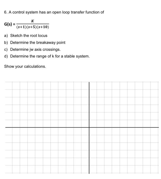 Solved 6. A control system has an open loop transfer | Chegg.com