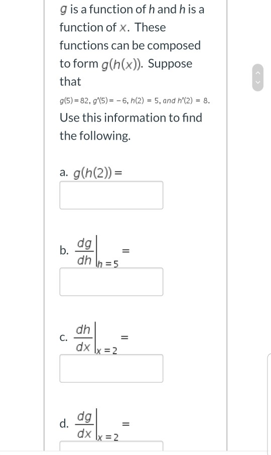 Solved g is a function of h and his a function of x. These | Chegg.com