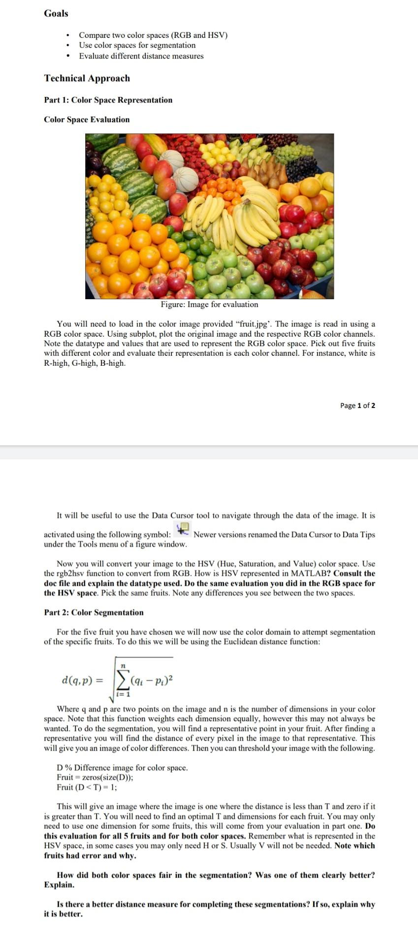 Solved Goals Compare two color spaces (RGB and HSV) Use | Chegg.com