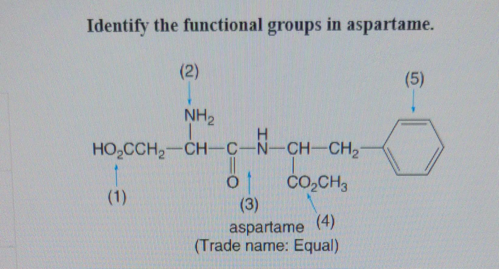 Solved Identify the functional groups in aspartame. | Chegg.com