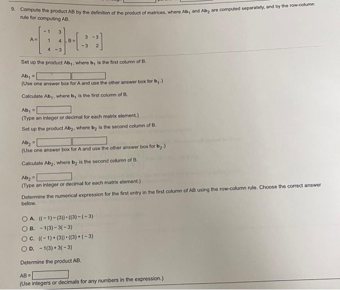 Solved Compute the product AB by the definition of the | Chegg.com