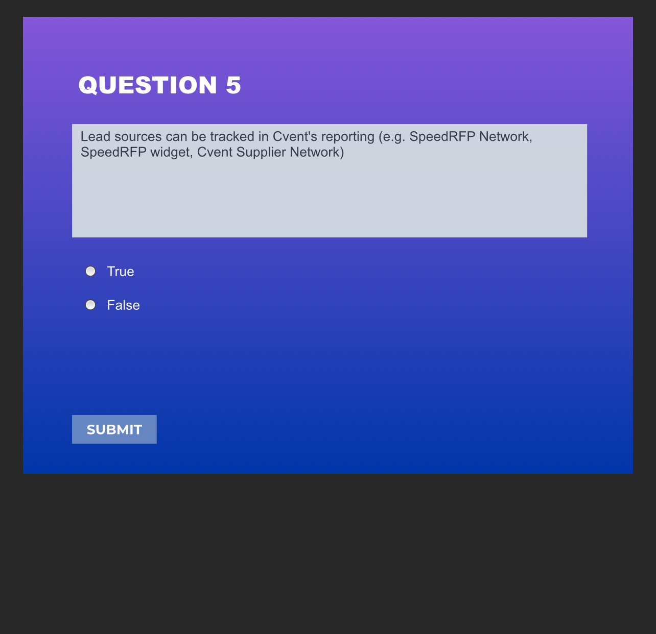 Solved QUESTION 5Lead sources can be tracked in Cvent's | Chegg.com