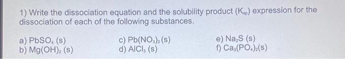 Solved 1) Write the dissociation equation and the solubility | Chegg.com