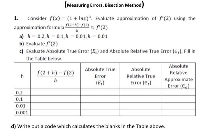 Solved (Measuring Errors, Bisection Method) 1. Consider f(x) | Chegg.com