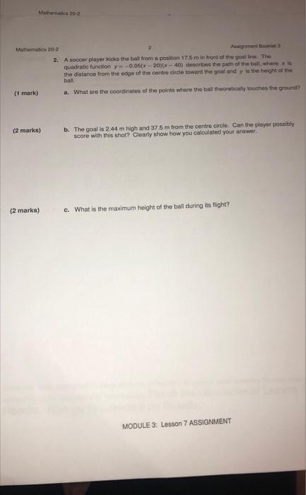 Solved Mathematics 20-2 Mathematics 20-2 Alignment to de 2. | Chegg.com