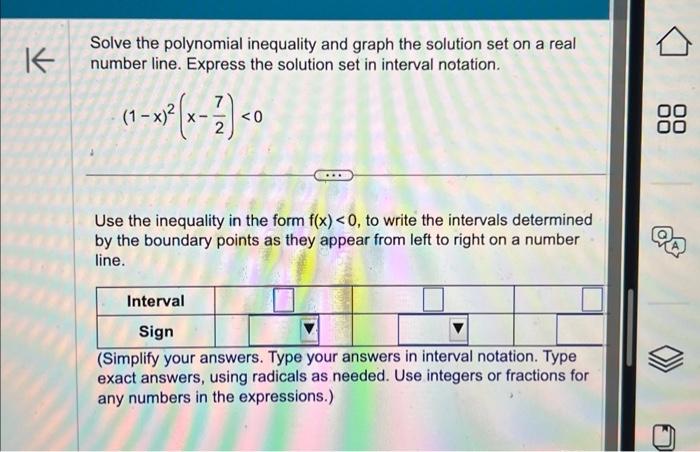 Solved Solve the polynomial inequality and graph the | Chegg.com