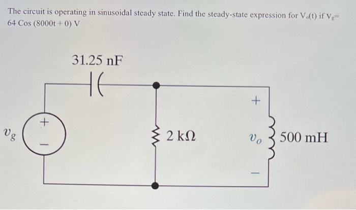 Solved The circuit is operating in sinusoidal steady state. | Chegg.com