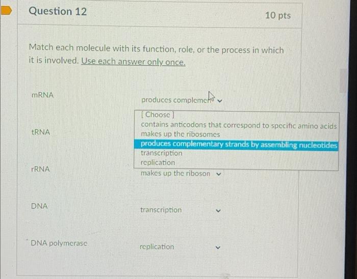 Solved Question 12 10 pts Match each molecule with its | Chegg.com