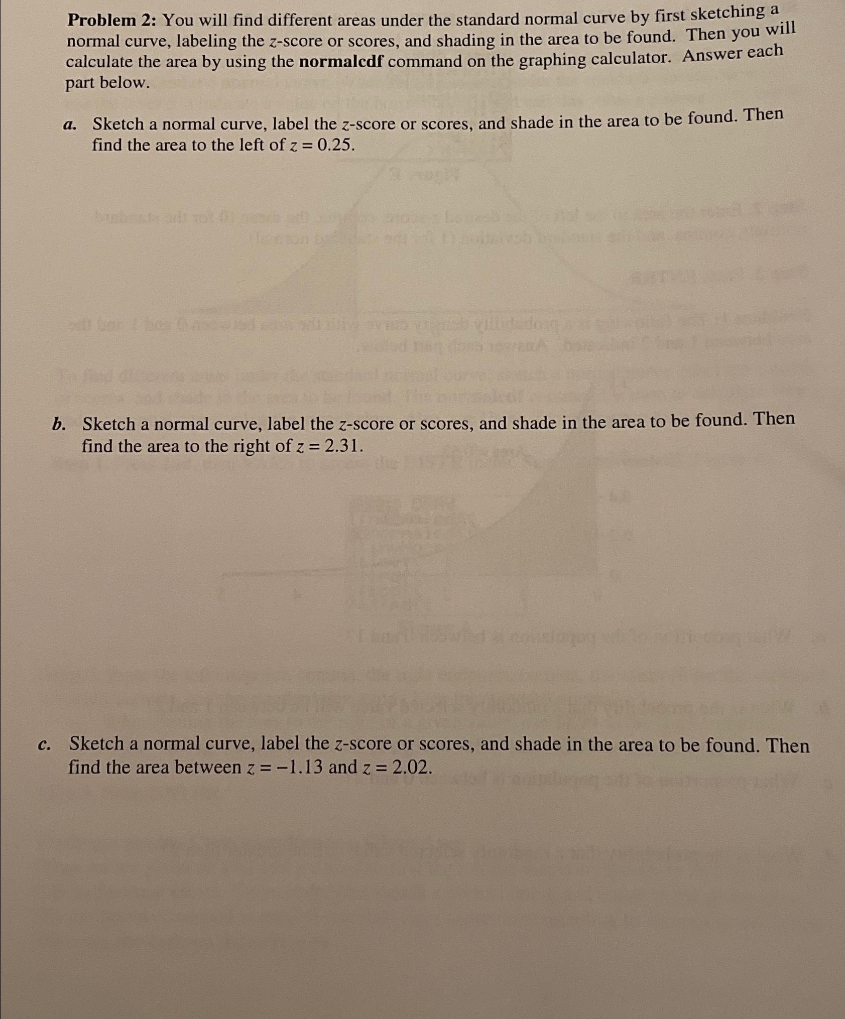 Solved Problem 2: You will find different areas under the | Chegg.com