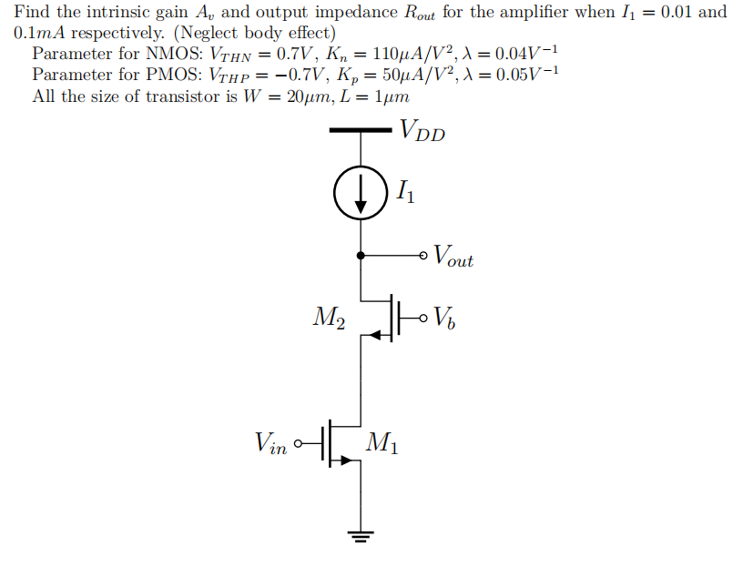 Solved Find the intrinsic gain Av and output impedance Rout | Chegg.com