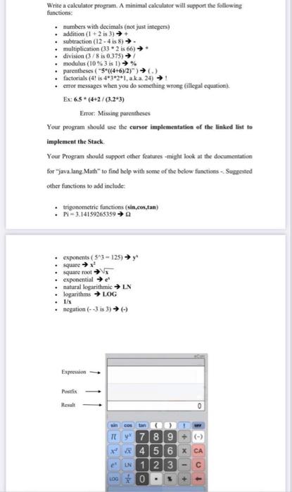 Write a calculator program. A minimal calculator will | Chegg.com