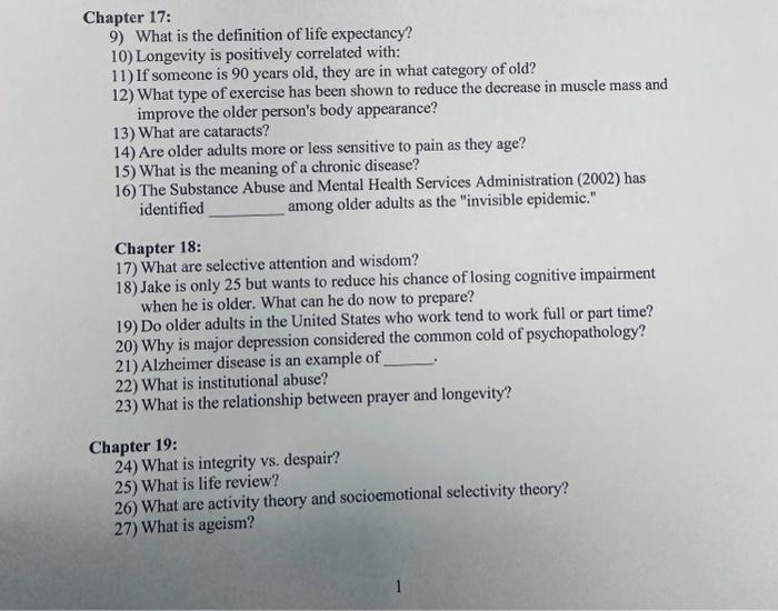 Solved Chapter 17: 9) What is the definition of life | Chegg.com