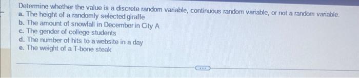 Solved Determine whether the value is a discrete random | Chegg.com