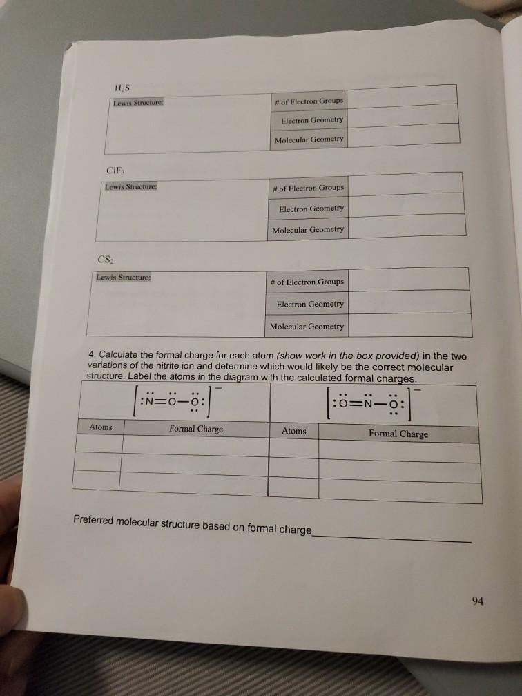 Solved Lab Report: Lewis Structures 1. Complete the | Chegg.com