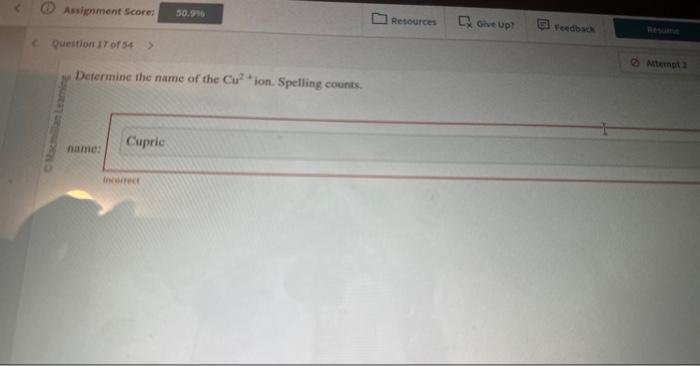 Solved Determine the name of the Cu2+ ion. Spelling counts. | Chegg.com