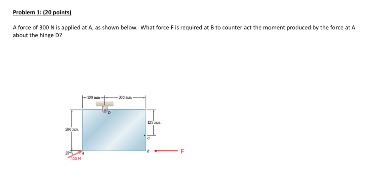 Solved Problem 1: (20 ﻿points)A force of 300 ﻿N is applied | Chegg.com