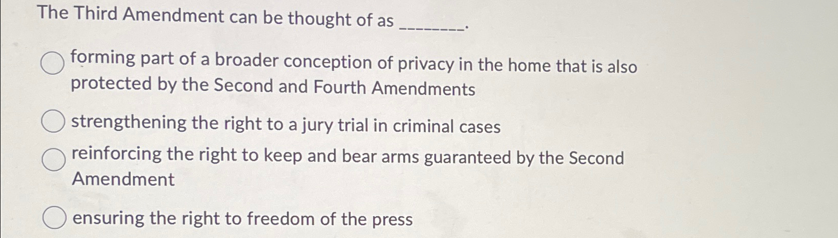 Solved The Third Amendment can be thought of asforming part | Chegg.com