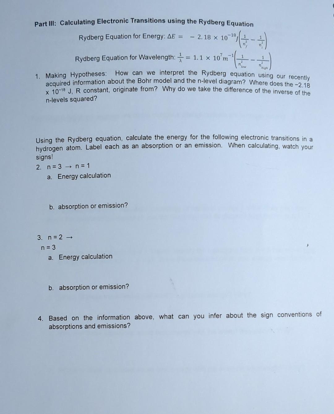 Solved Rydberg Equation for Energy: | Chegg.com