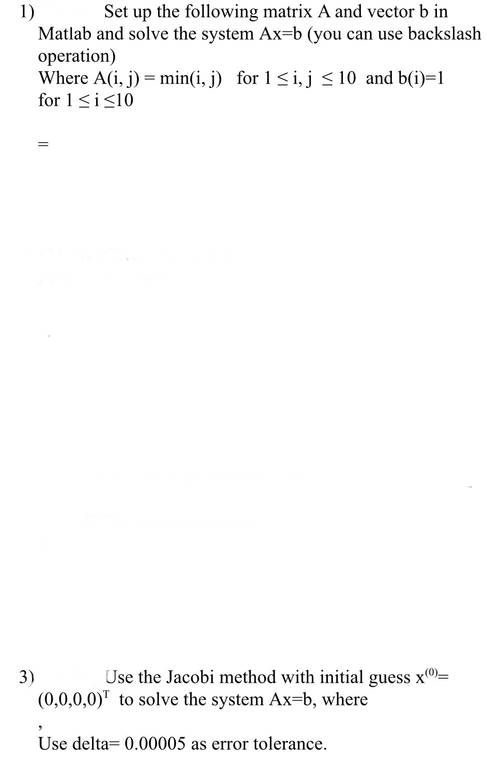 Solved Set up the following matrix A and vector b ﻿in Matlab | Chegg.com